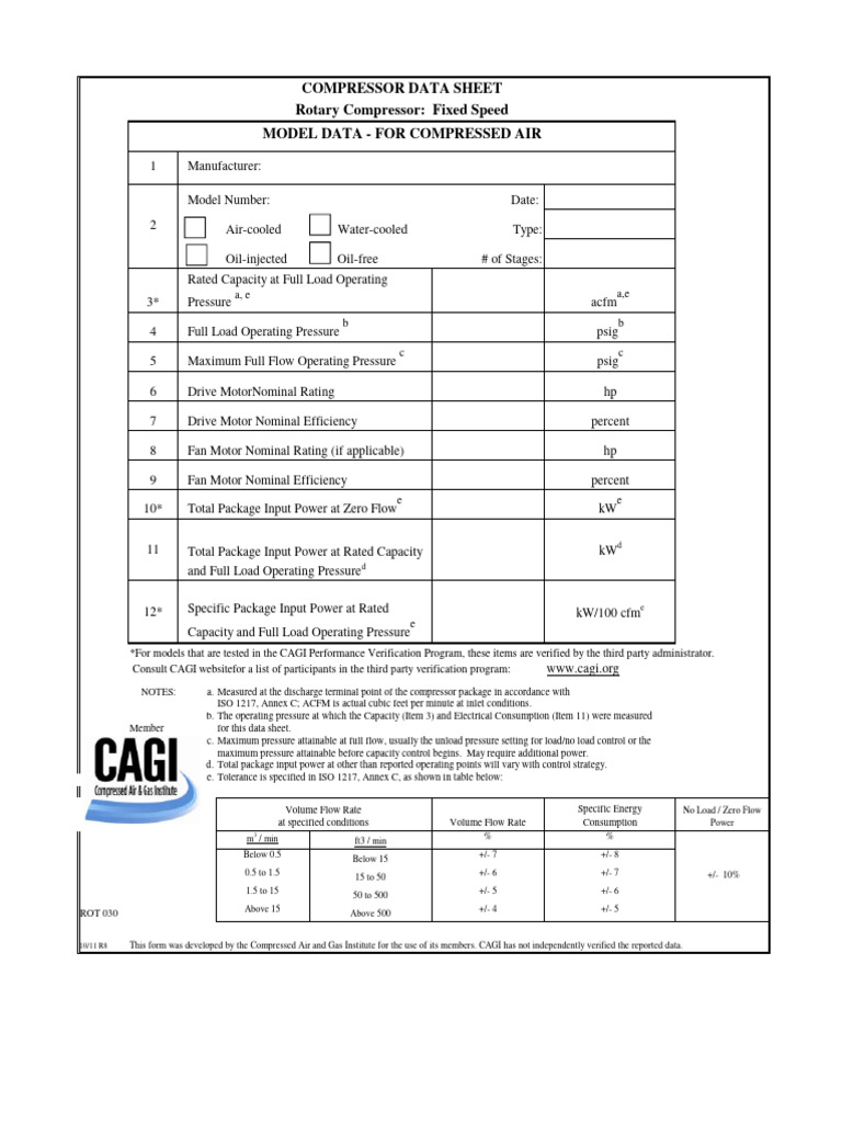 CAGI Rotdata ISO1217 Annex C | PDF | Mechanical Engineering | Energy ...