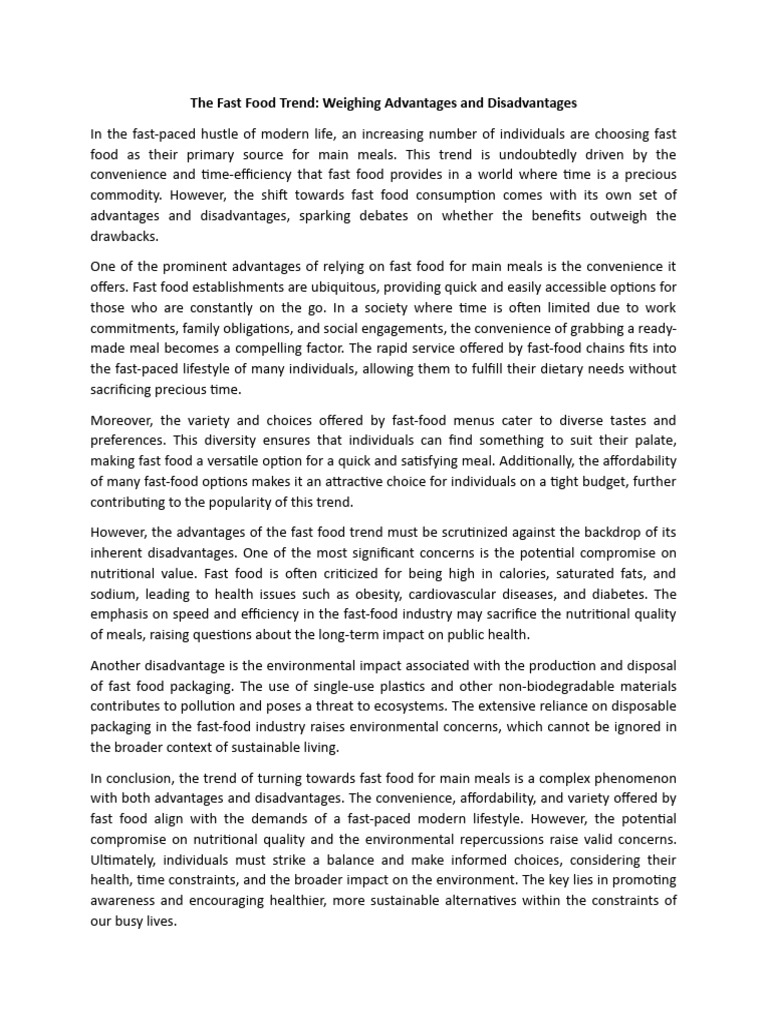 The Fast Food Trend | PDF | Fast Food | Sustainability