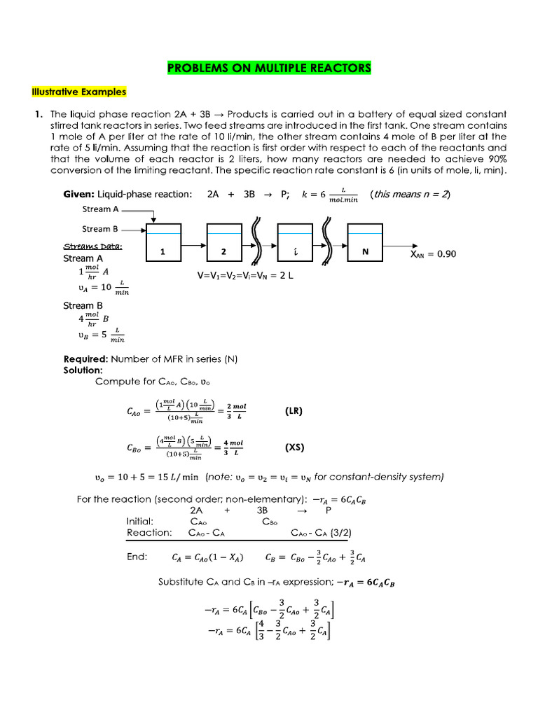 Problems On Multiple Reactors | PDF