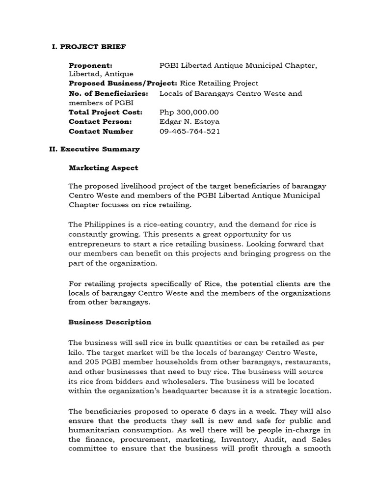 PROJECT PROPOSAL Rice Retailing | PDF | Economies