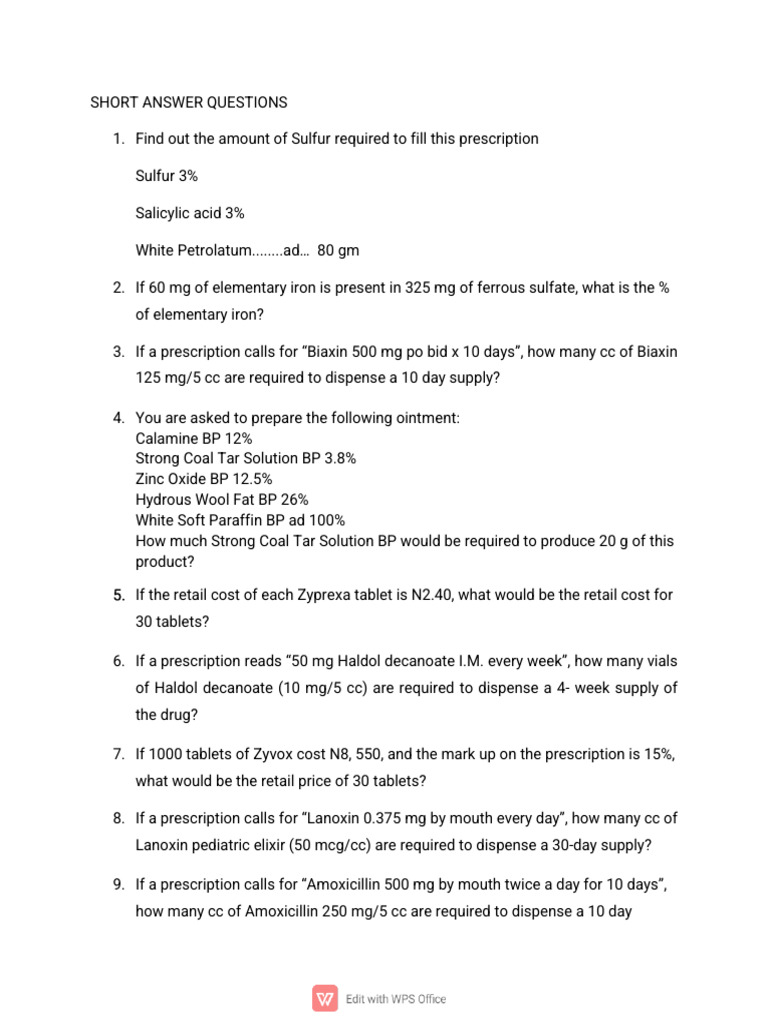 Dispensing Practice Questions | PDF