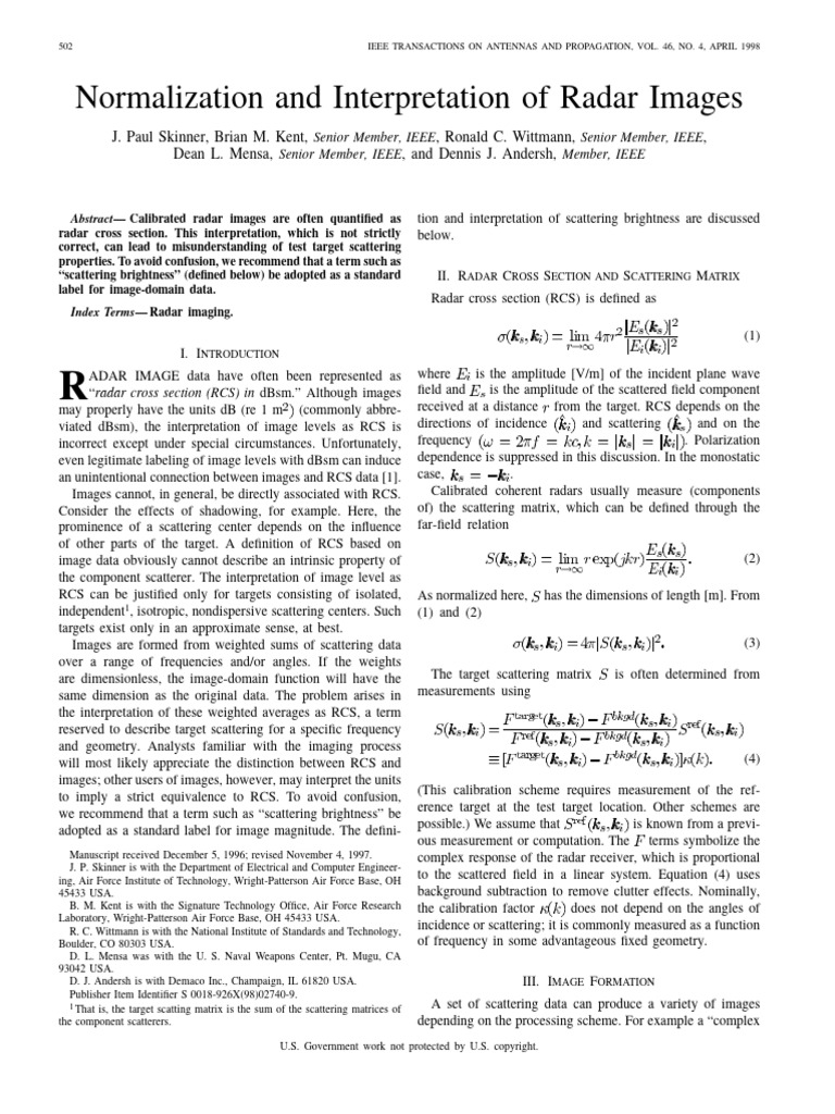 Normalization and Interpretation of Radar Images | PDF | Radar | Scattering