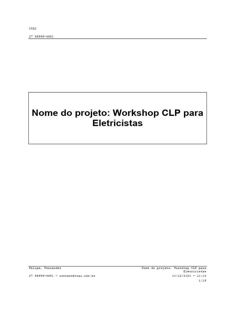Workshop 3 CLP Eletricista | PDF | Controlador lógico programável ...