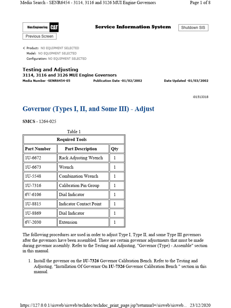 Governor (Types I, II, and Some III) - Adjust | PDF | Calibration ...