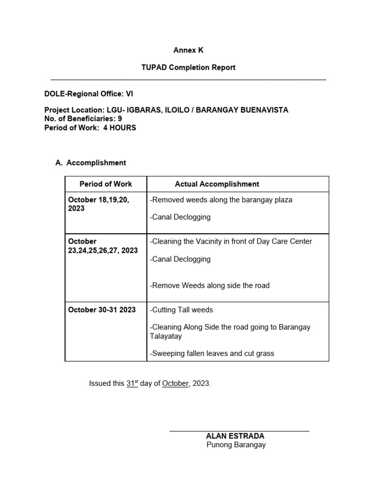 annex k completion | PDF