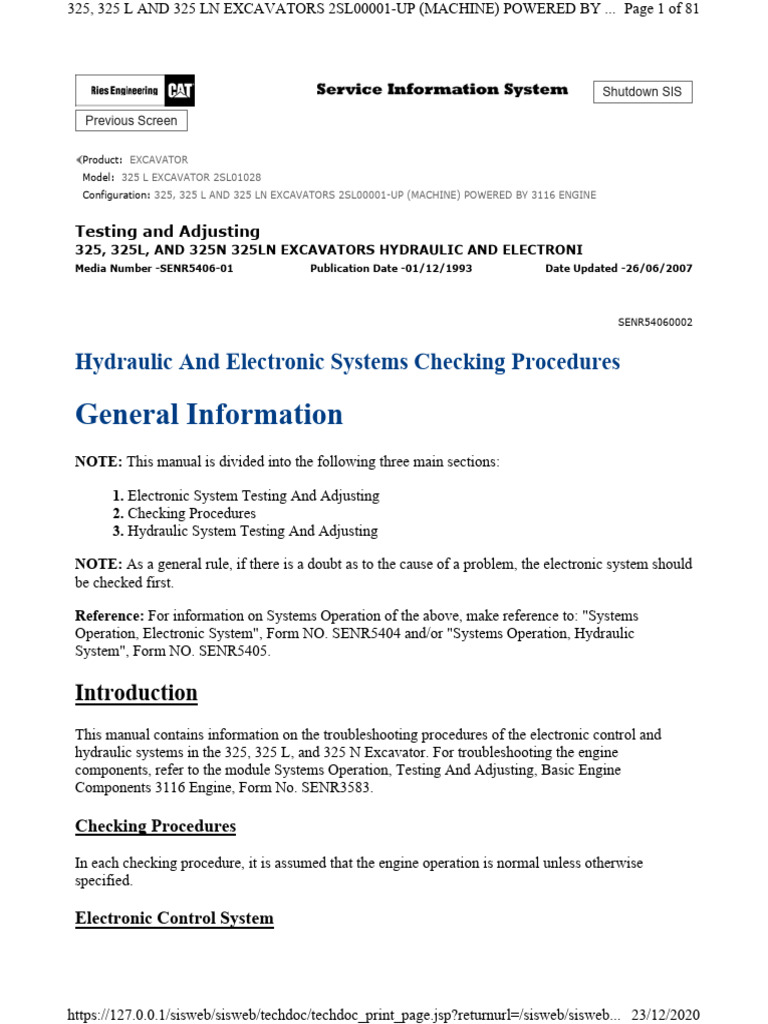 Hydraulic and Electronic Systems Checking Procedures | PDF ...