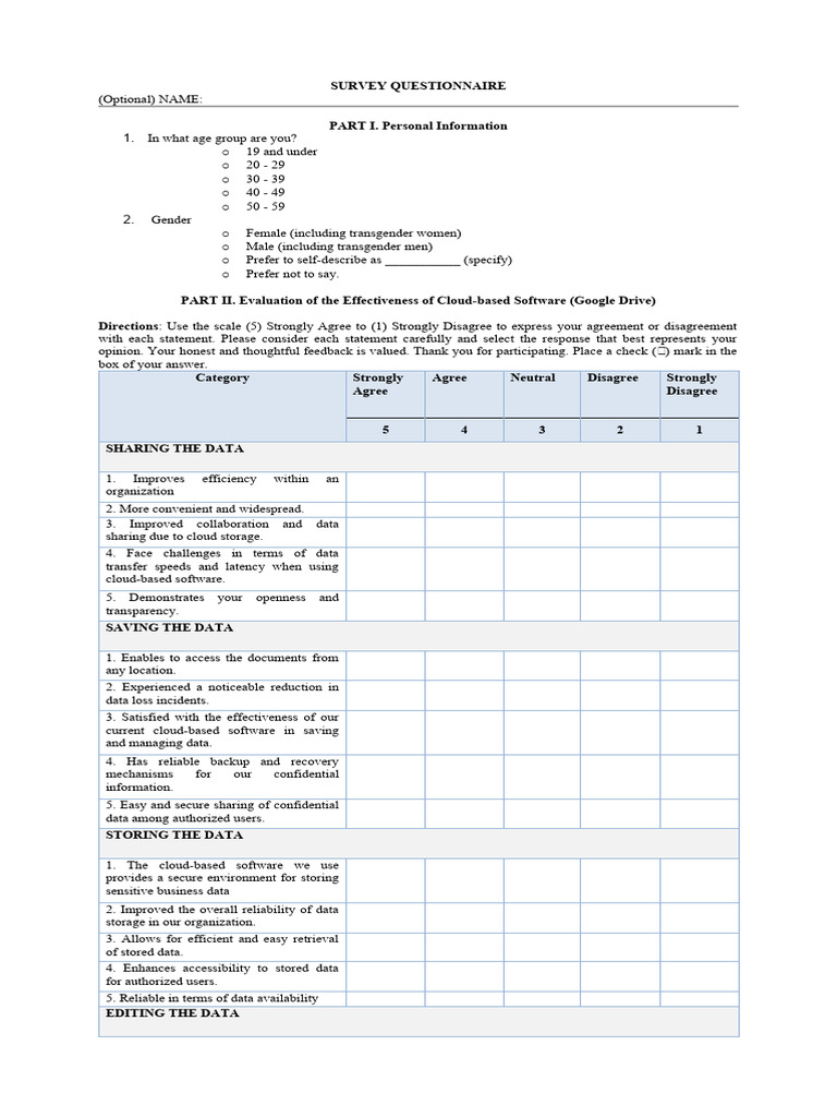 Final Survey Questionnaire | PDF | Inventory | Cloud Computing