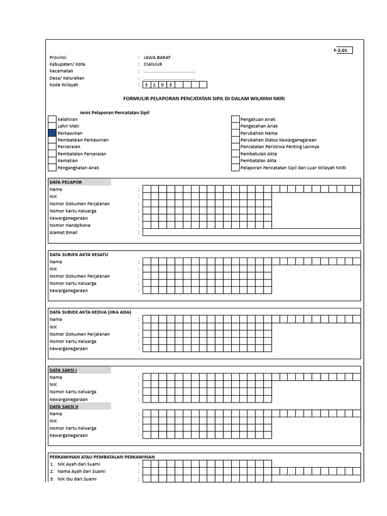 Formulir Akta Perkawinan Cianjur | PDF