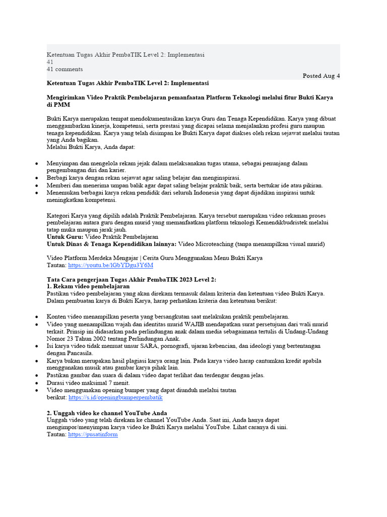 Ketentuan Tugas Akhir PembaTIK Level 2 | PDF | Karier & Perkembangan | Bisnis