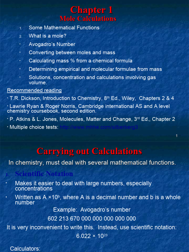 Chapter 1 - The Mole Calculations | Download Free PDF | Mole (Unit) | Molecules