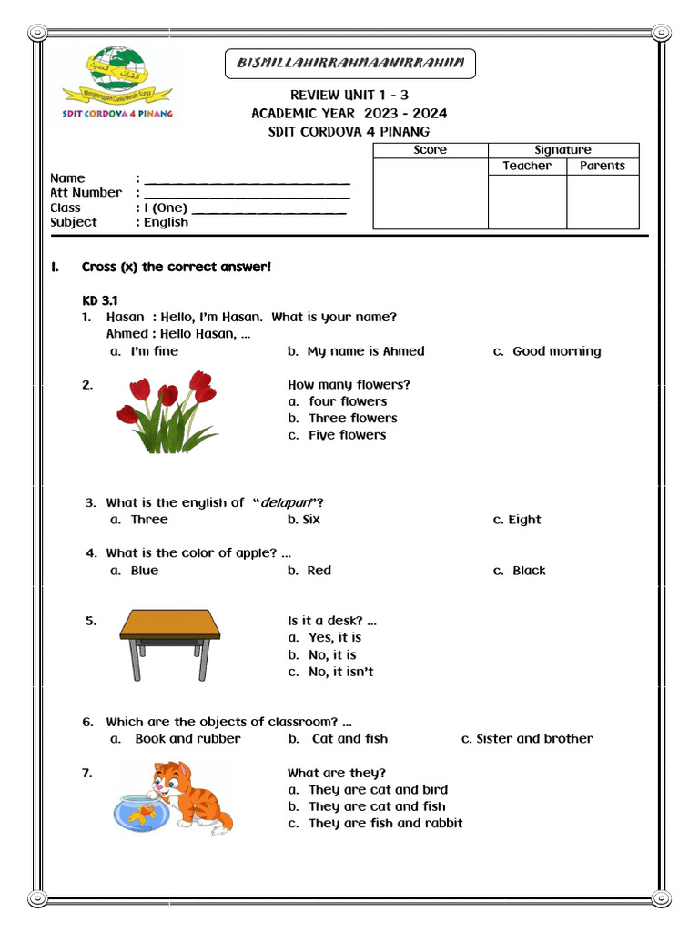 Review Grade 1 | PDF