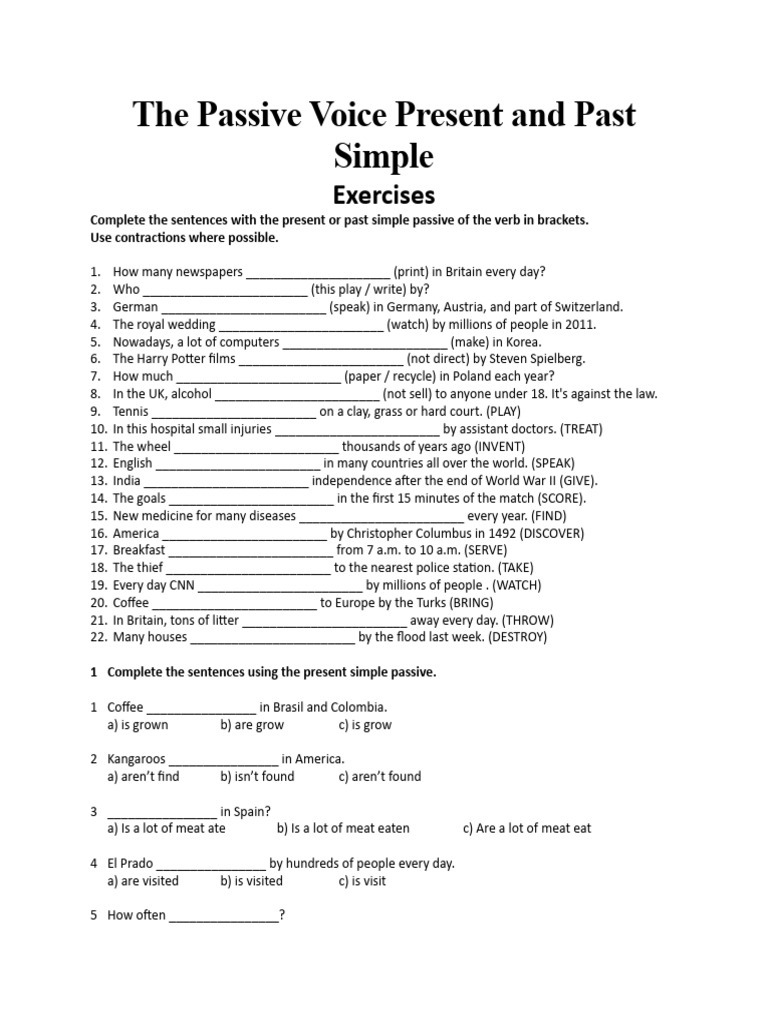 The Passive Voice Present and Past Simple Exercises | PDF | Foreign Language Studies