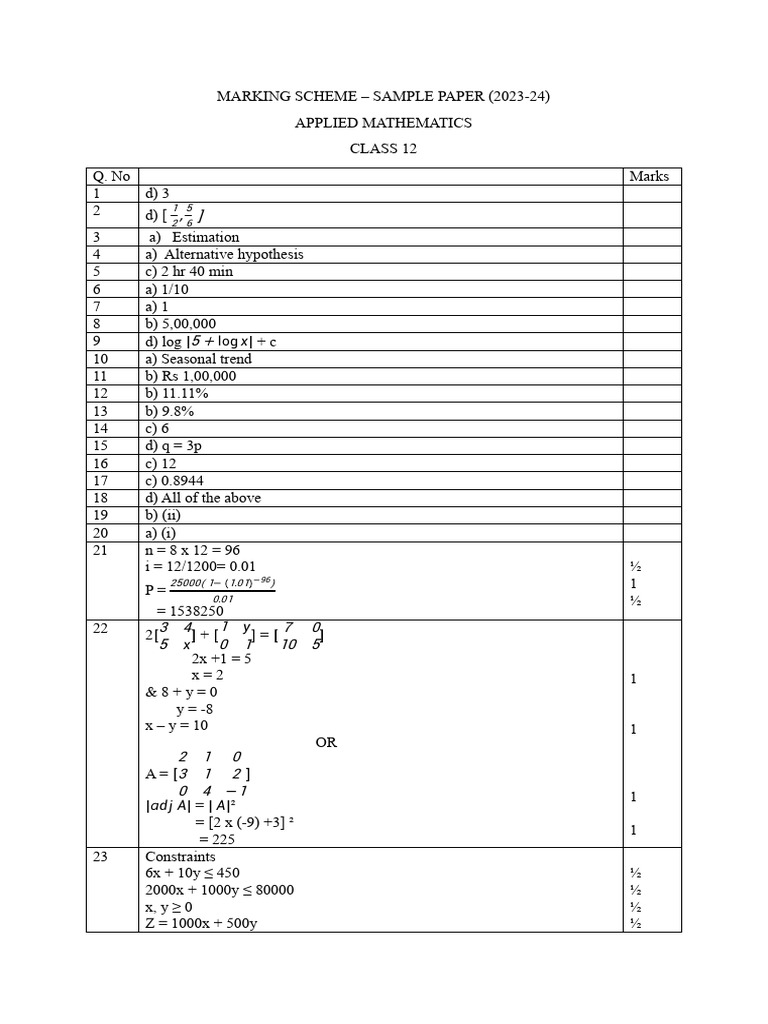 Class 12 Applied Maths Ms Preboard 1 2023 24 Pdf Applied Mathematics Mathematics
