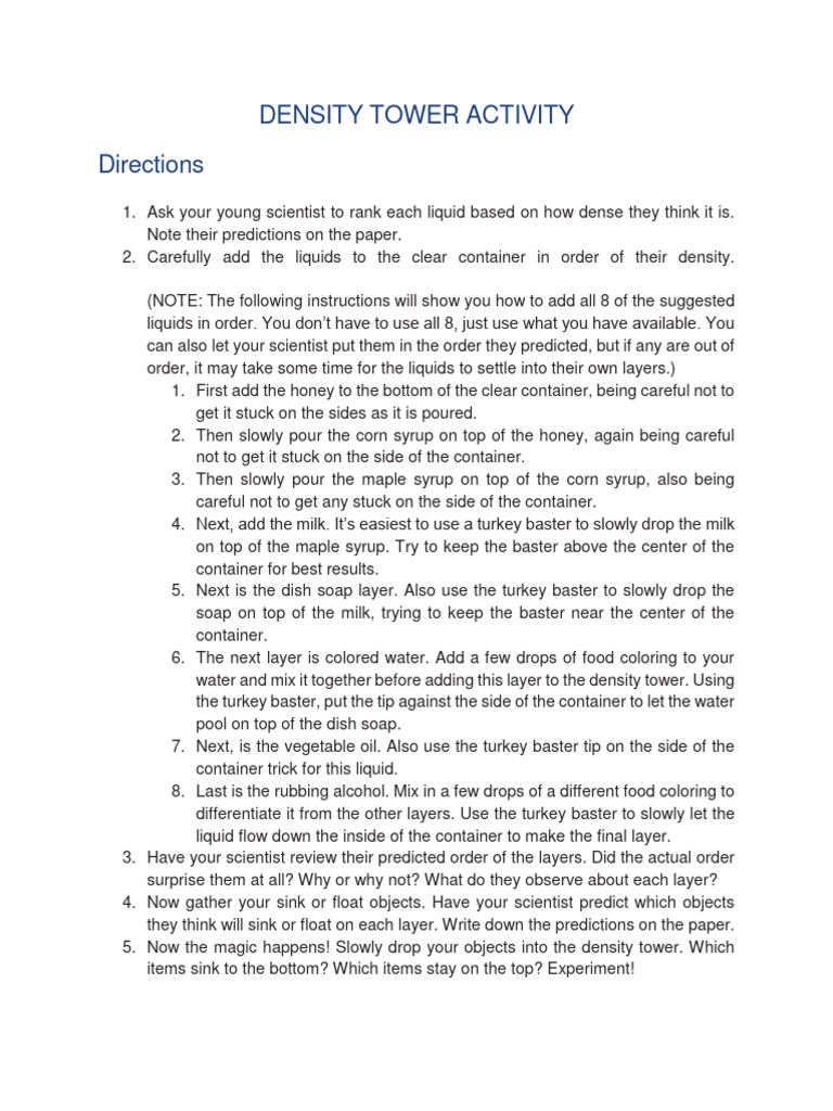 Density Tower Activit1 | PDF | Liquids