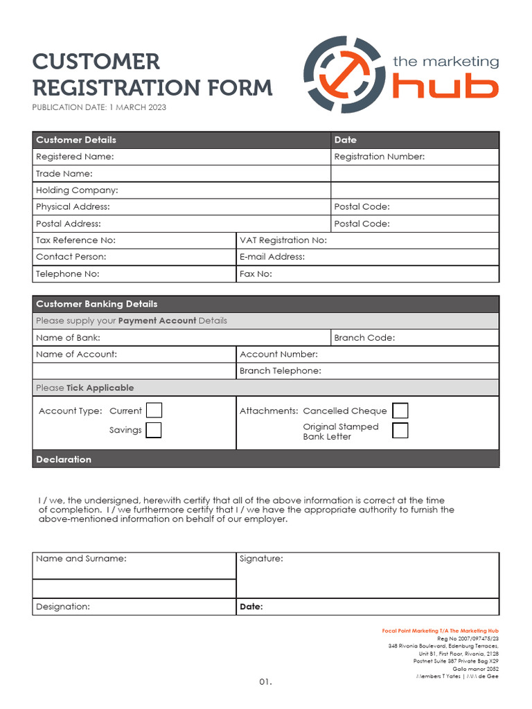 Customer Registration Form 2023 | PDF | Cheque | Banks