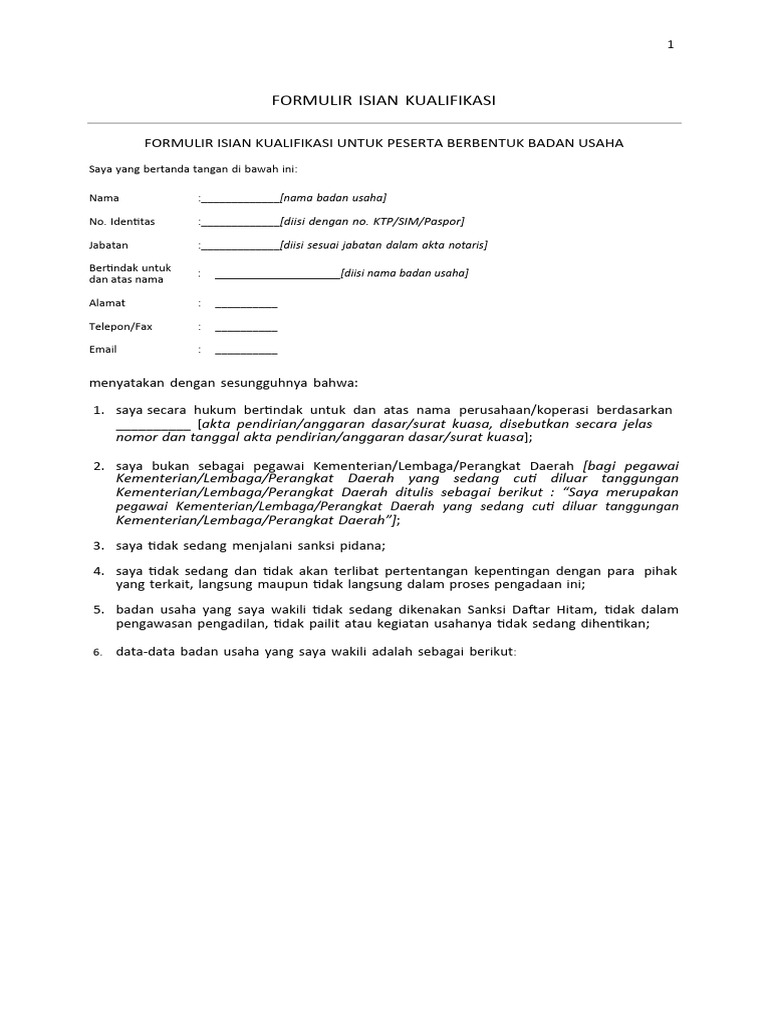 Formulir Kualifikasi Badan Usaha | PDF | Bisnis