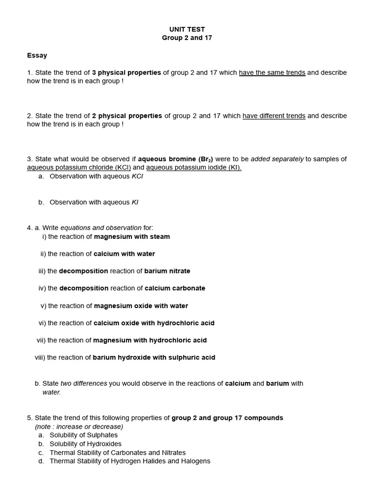Trends in Group 2 and 17 Properties | PDF | Chlorine | Iodine