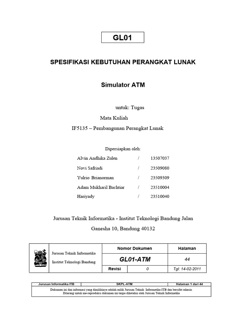 Spesifikasi Simulator ATM ITB | PDF