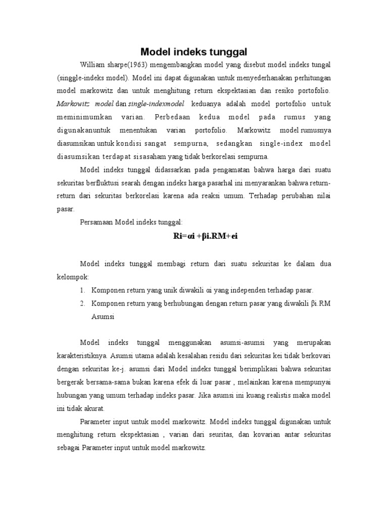 Model Indeks Tunggal | PDF