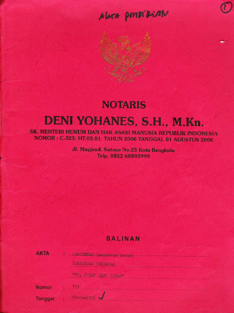 Akte Pendirian - Pbi - 2009 | PDF