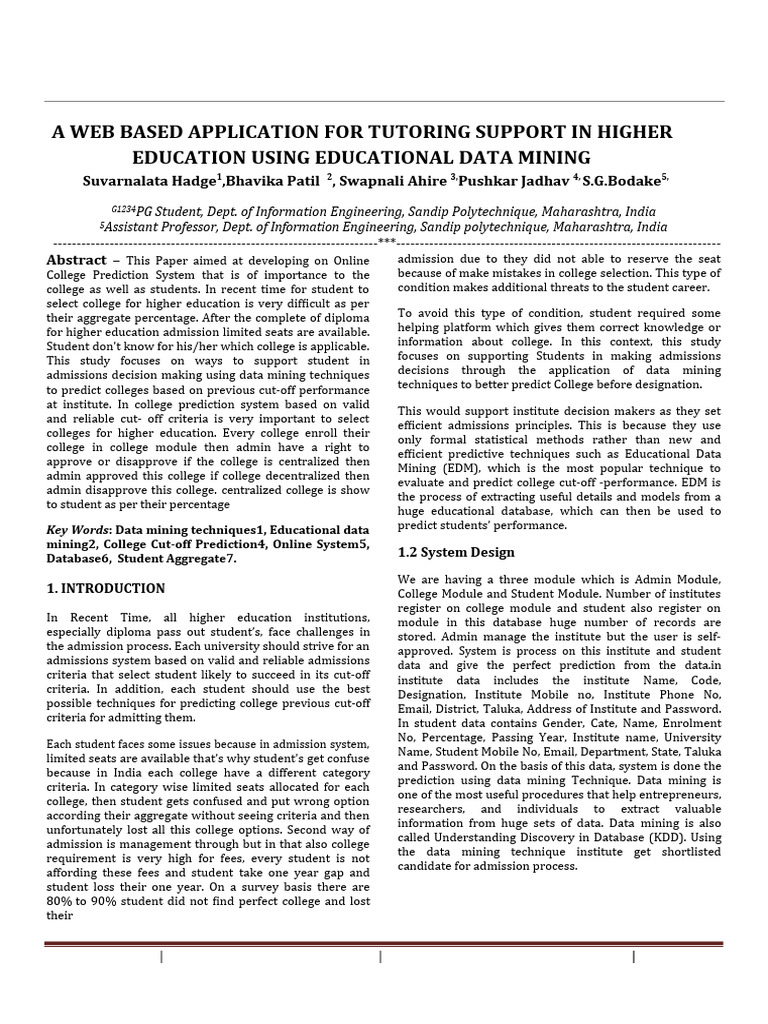 Data Mining Paper Pdf Data Mining University And College Admission