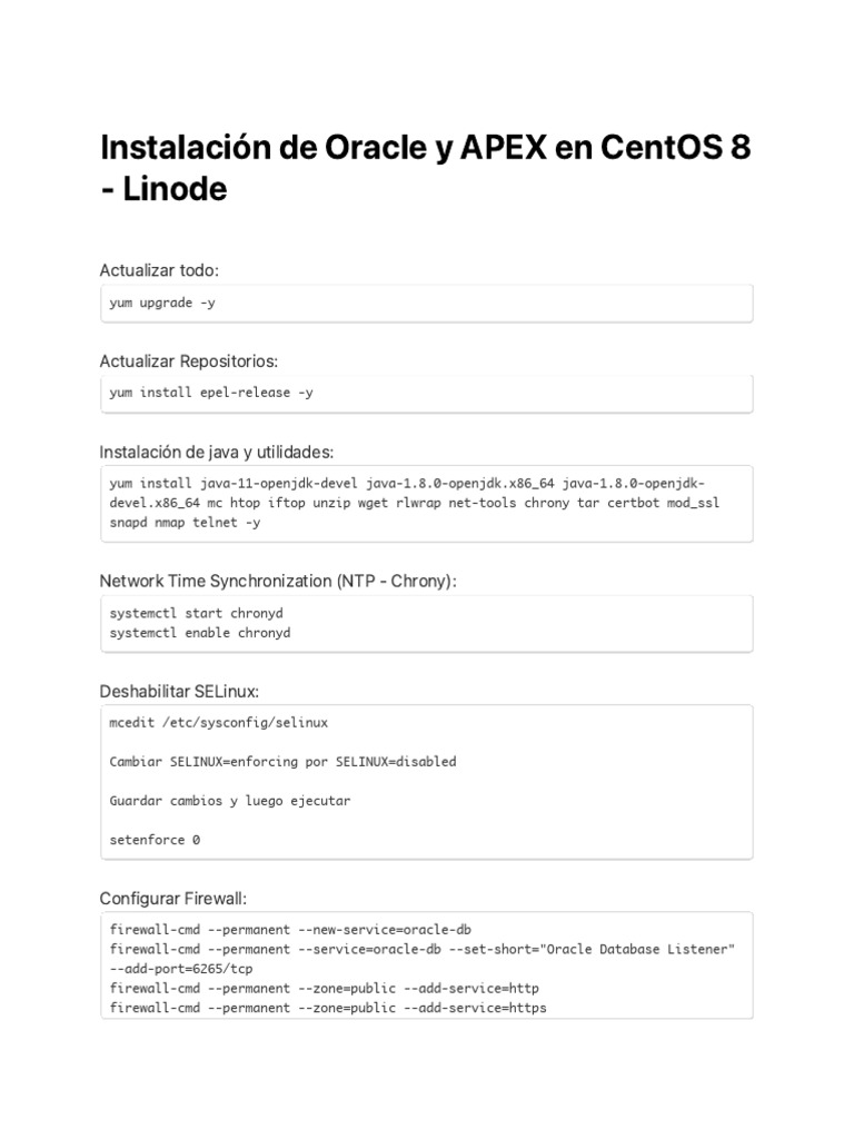 Instalación de Oracle y APEX en CentOS 8 - Linode | PDF | World Wide Web | Internet & Web