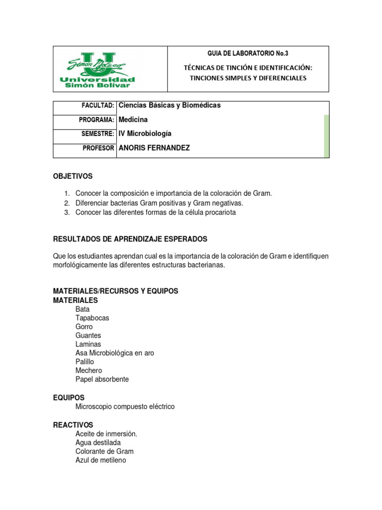 Guia 3 - Técnicas de Tinción e Identificación Tinciones Simples y ...