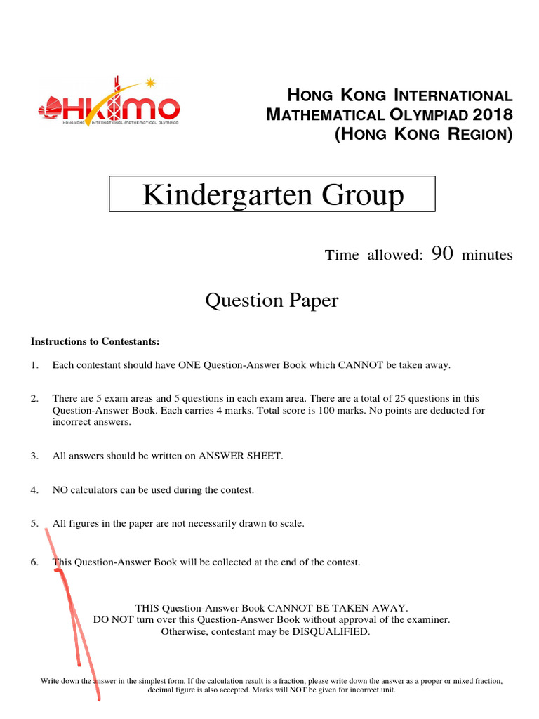 HKIMO 2018 Practice Paper G0 | PDF | Numbers | Decimal