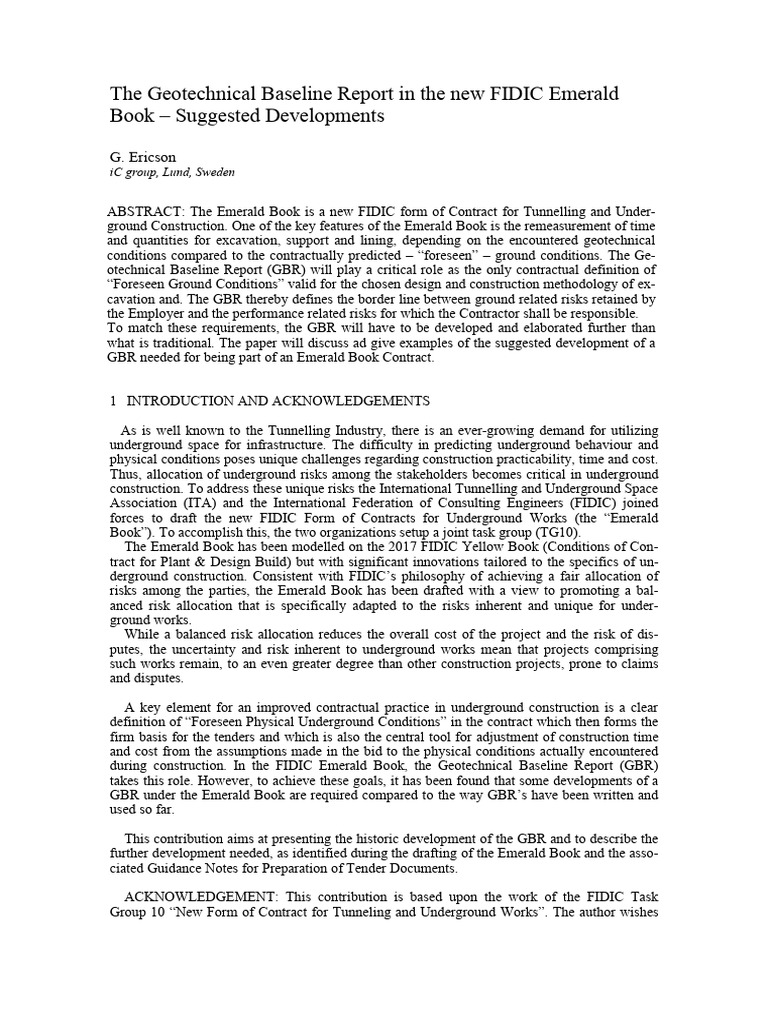 Enhancements to Geotechnical Baseline Reports | PDF | Employment | Risk