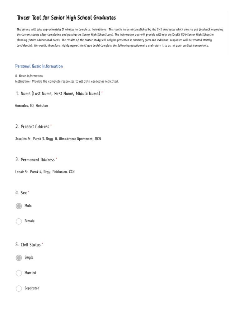 Tracer Tool For Senior High School Graduates | PDF | Cognition