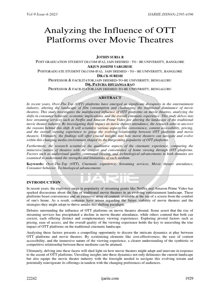 Analyzing The Influence of OTT Platforms Over Movie Theatres ...