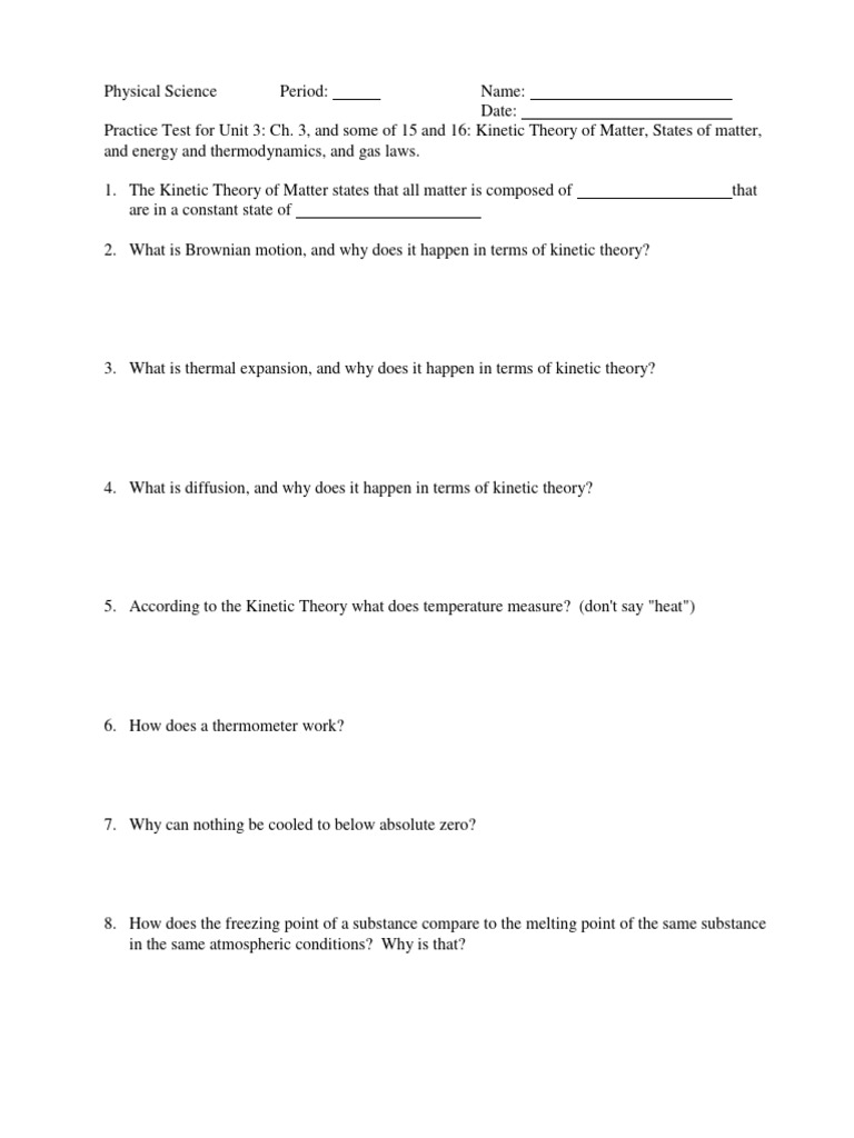 Practice Test Kinetic Theory | PDF | Gases | Melting Point