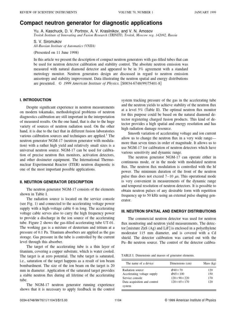 Compact Neutron Generator For Diagnostic Applications | PDF | Neutron ...