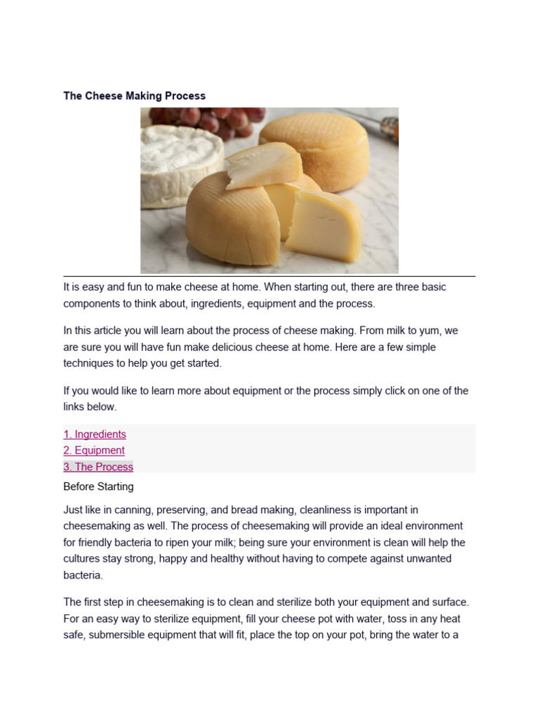 Cheese Making Process | PDF | Cheese | Food And Drink