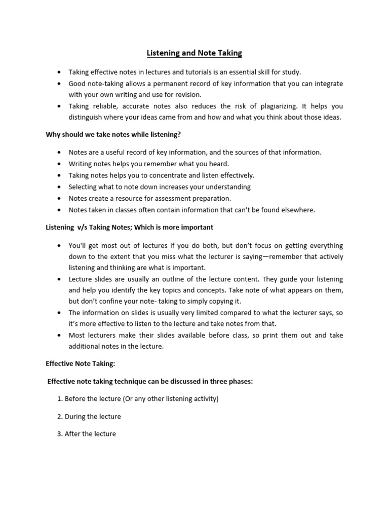 Listening and Note Taking (BAS 105) | PDF | Cognitive Science | Cognition