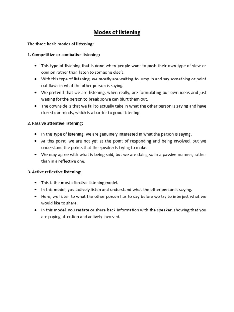 Understanding Listening Modes | PDF | Self-Improvement | Science ...