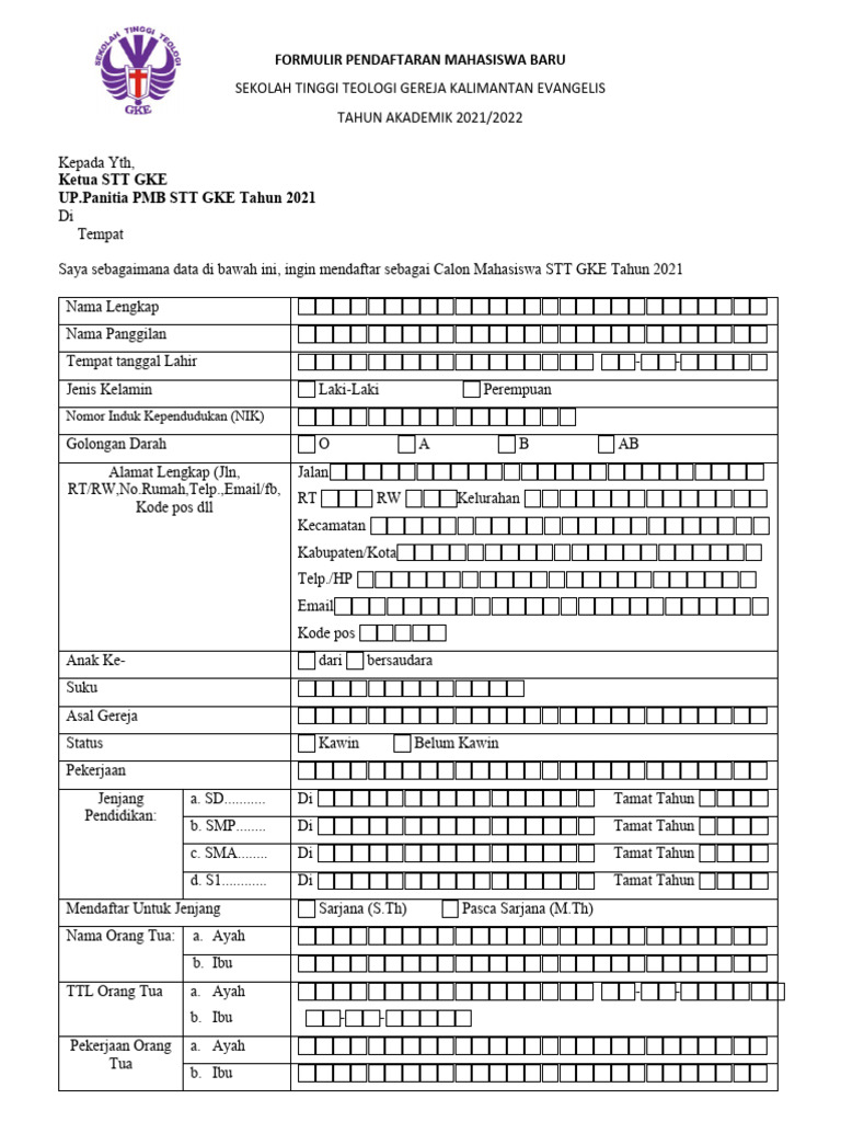 Formulir Pendaftaran Mahasiswa S1 Th. 2021 | PDF