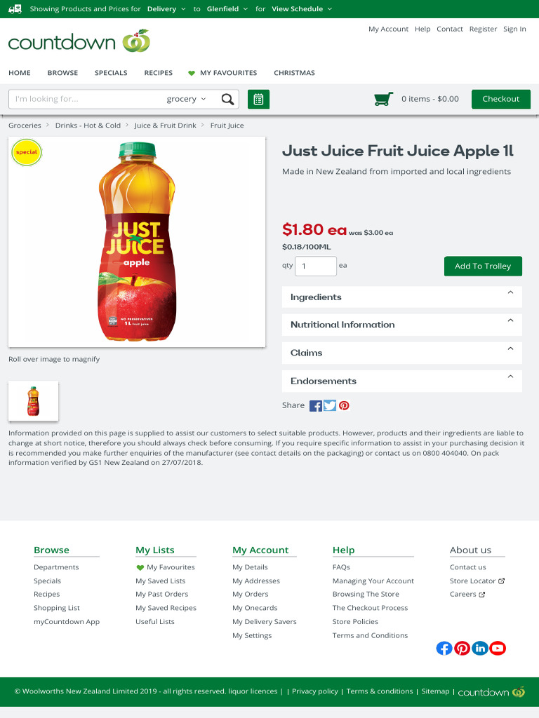 Buy Just Juice Fruit Juice Apple 1l Online at Countdown - Co.nz | PDF ...