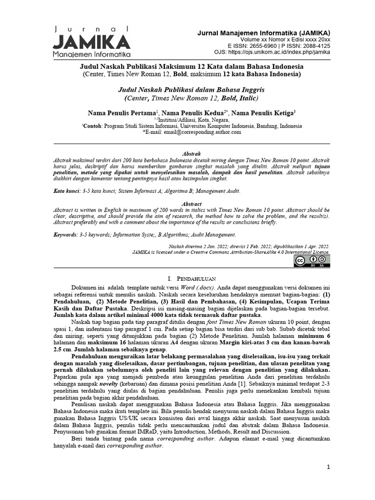 Template Penulisan JAMIKA 2023 | PDF