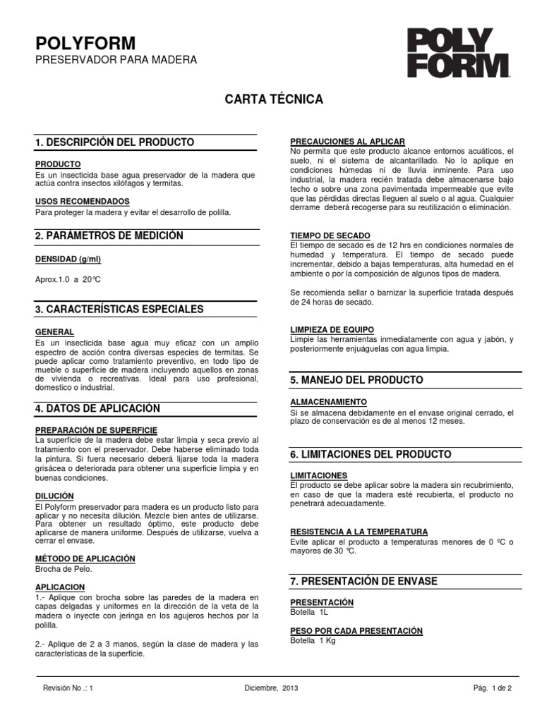 POLYFORM Preservador para Madera | PDF | Agua | Madera