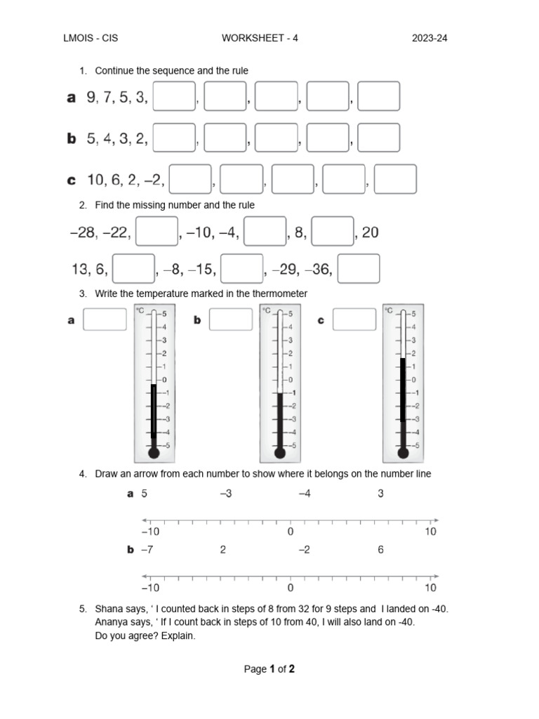 Math Sequence & Temperature Worksheet | PDF