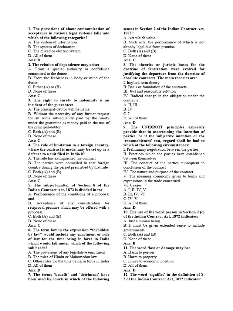 Contract-1 With Answers | PDF | Guarantee | Justice