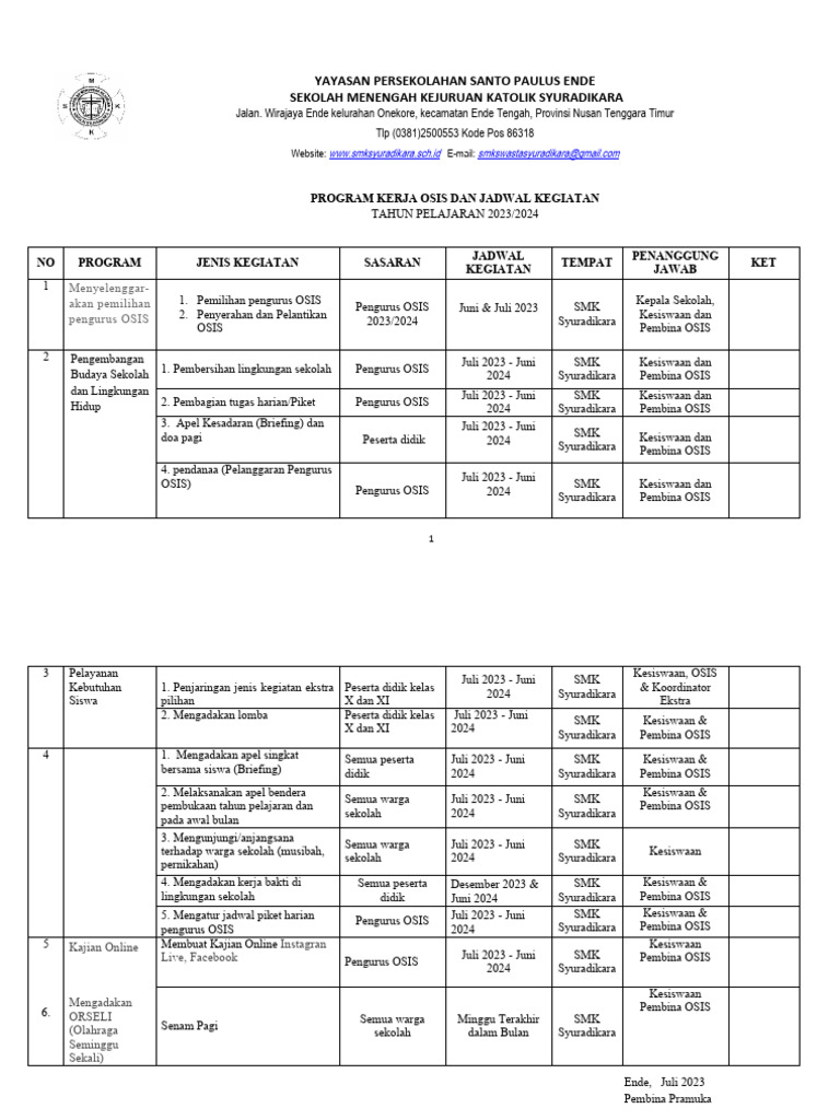 Program Kerja Osis 2023, 2024 | PDF