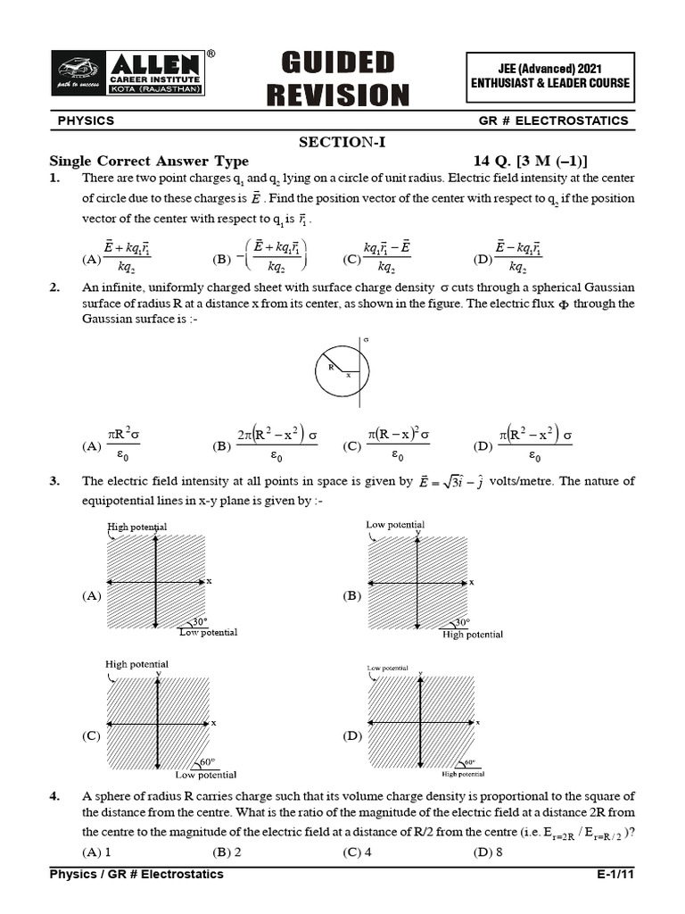 12 - GR (Electrostatics) - Eng | PDF | Electric Field | Sphere