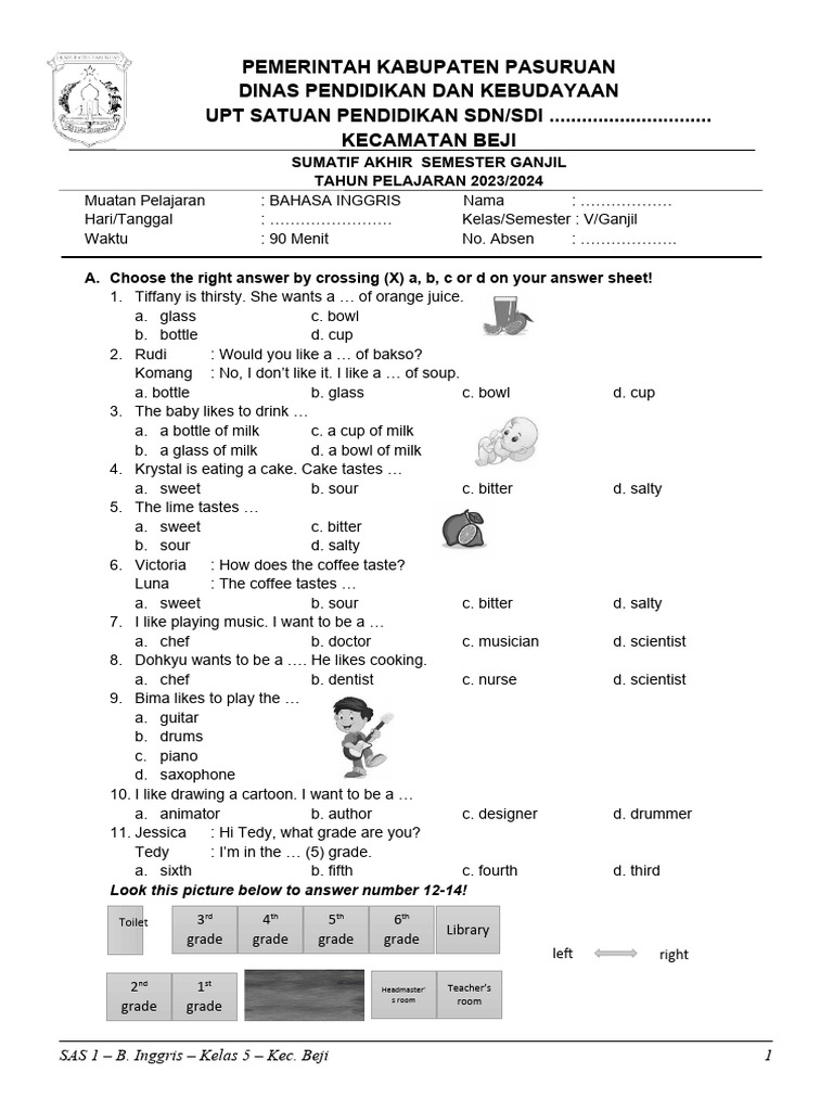 Soal - Sas Kelas V - B.ing | PDF | Food And Drink | Nutrition