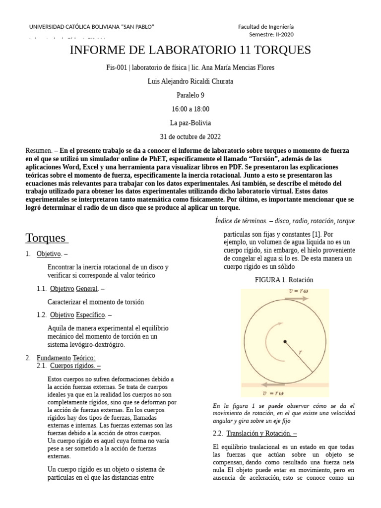Equilibrio y Torque en Laboratorio | PDF | Esfuerzo de torsión | Fuerza