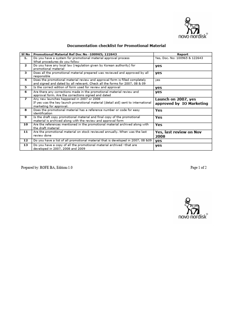 Audit checklist for Promotional Material | PDF