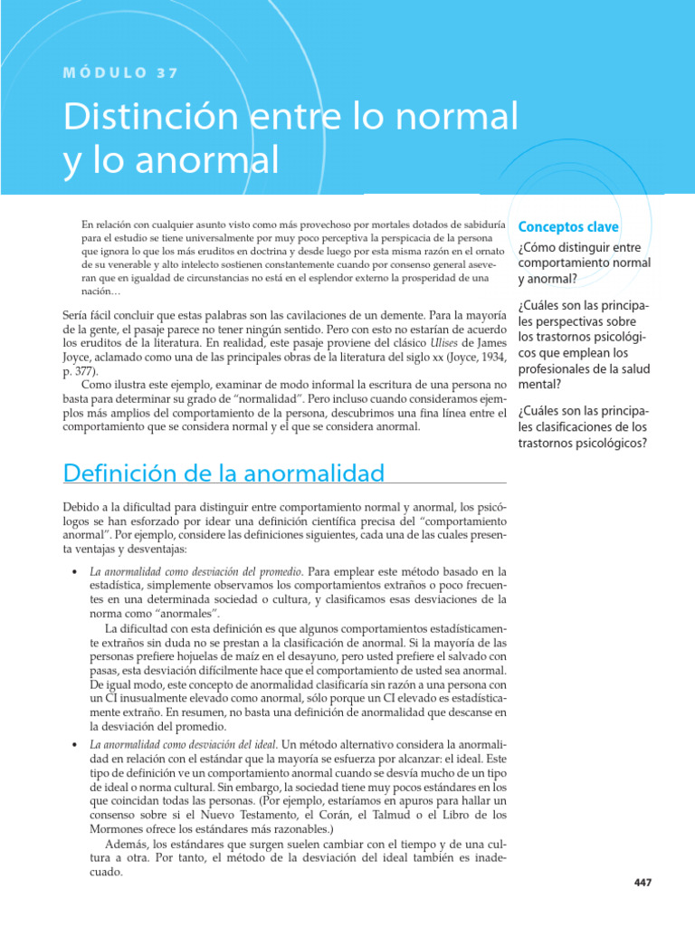 Módulo 37 y 38. Distinción Entre Lo Normal y Lo Anormal. Feldman R. | PDF | Manual Diagnóstico y ...