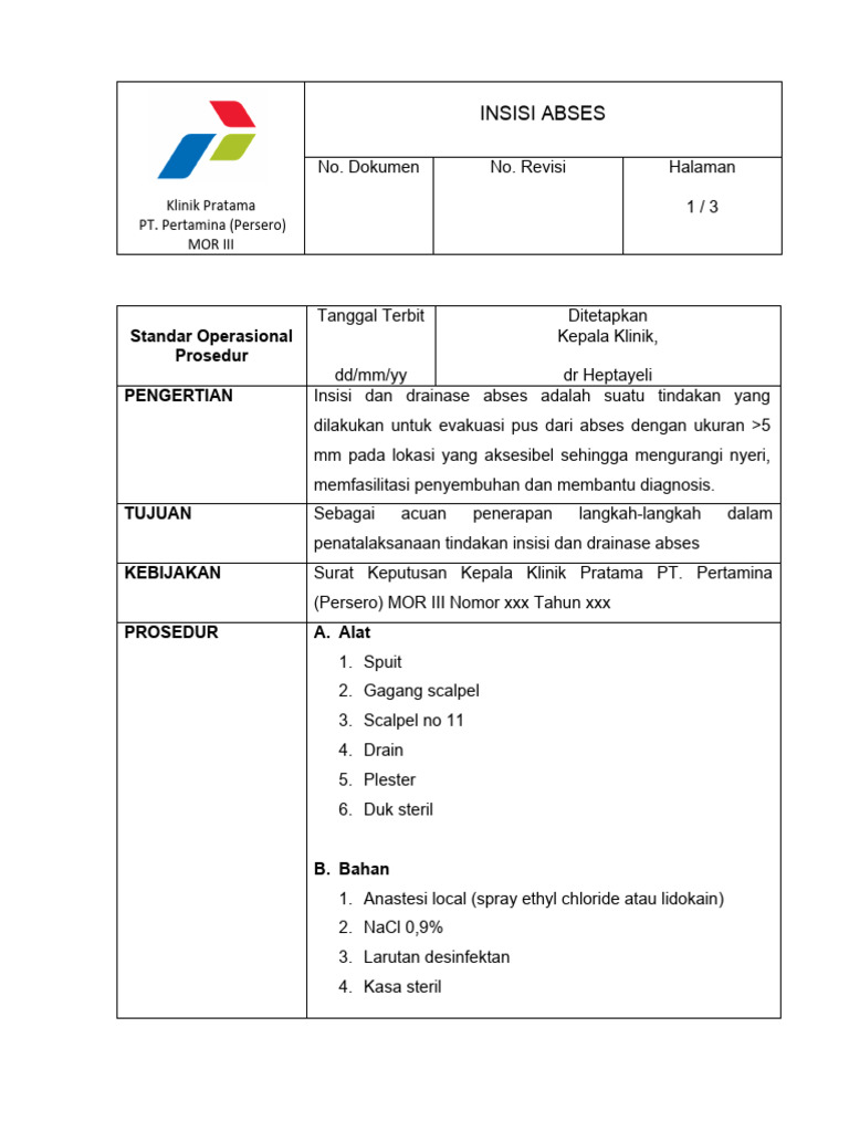 PKP 8-EP 1 C 2. SOP Insisi Abses | PDF