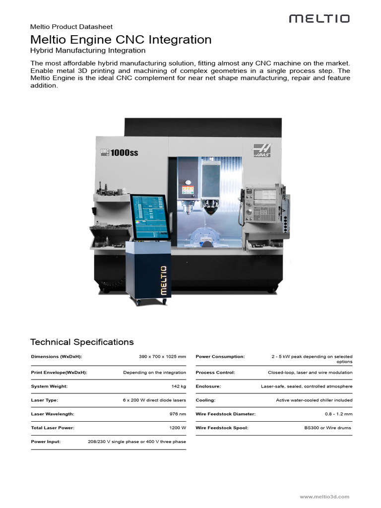 Meltio Engine CNC Technical Specifications | PDF | Wire | Steel